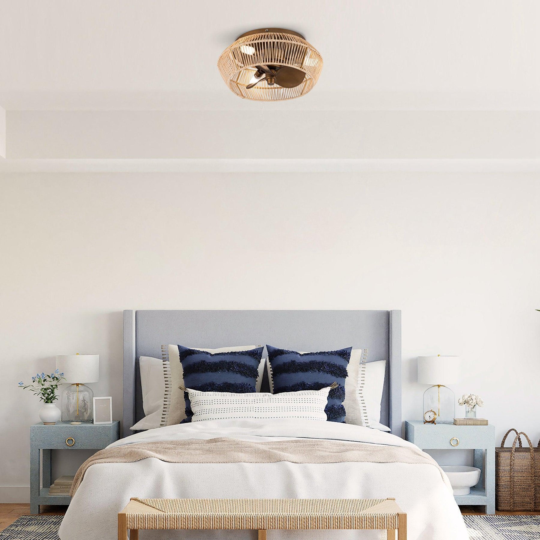 14" Farmhouse DC Motor Flush Mount Reversible Iron Ceiling Fan with LE