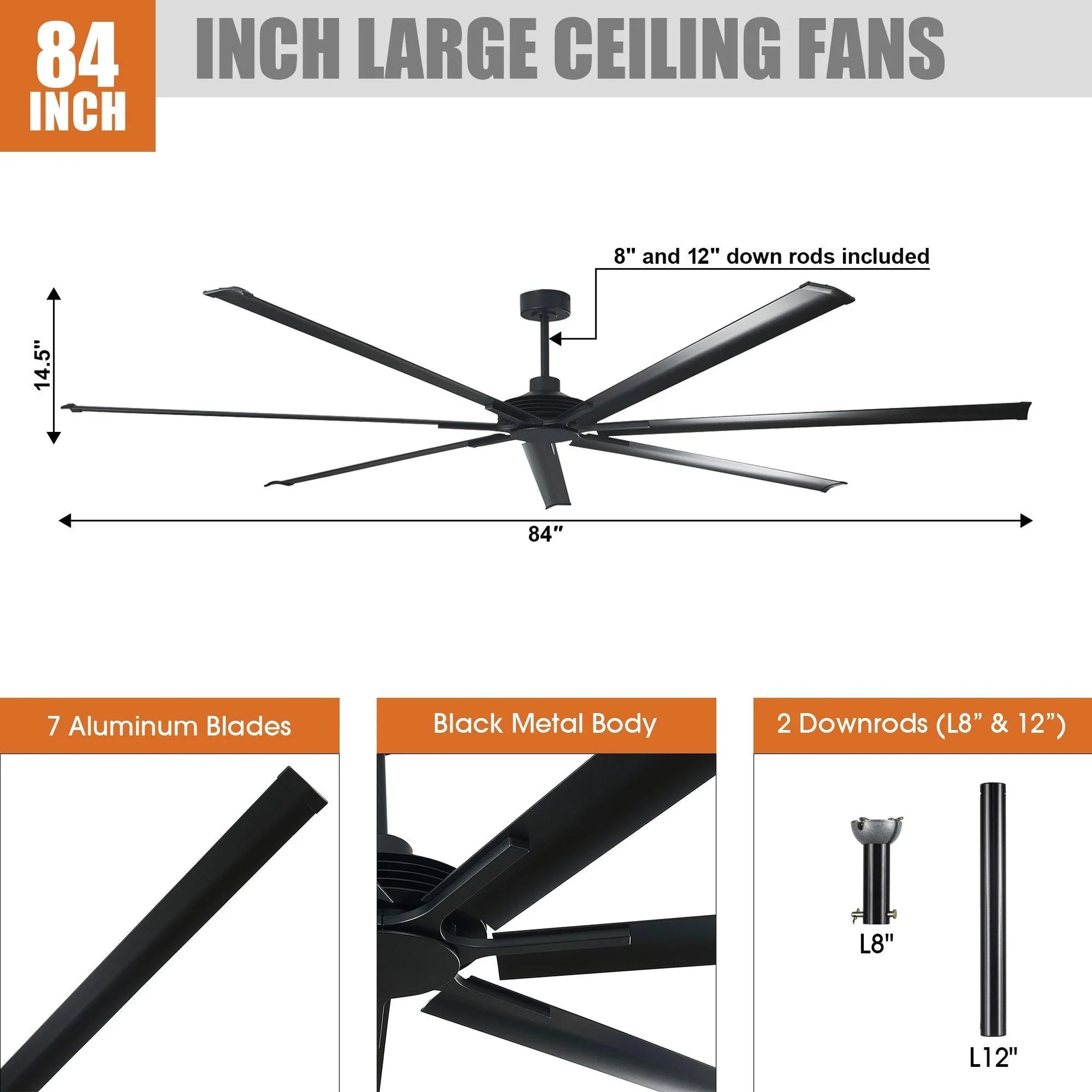 84 Inch 100 Inch Silent Storm Extra Large Ceiling Fan with Remote Cont ...