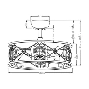 22" Kashmir Modern Glod Reversible Crystal Fandelier Ceiling Fan with ...