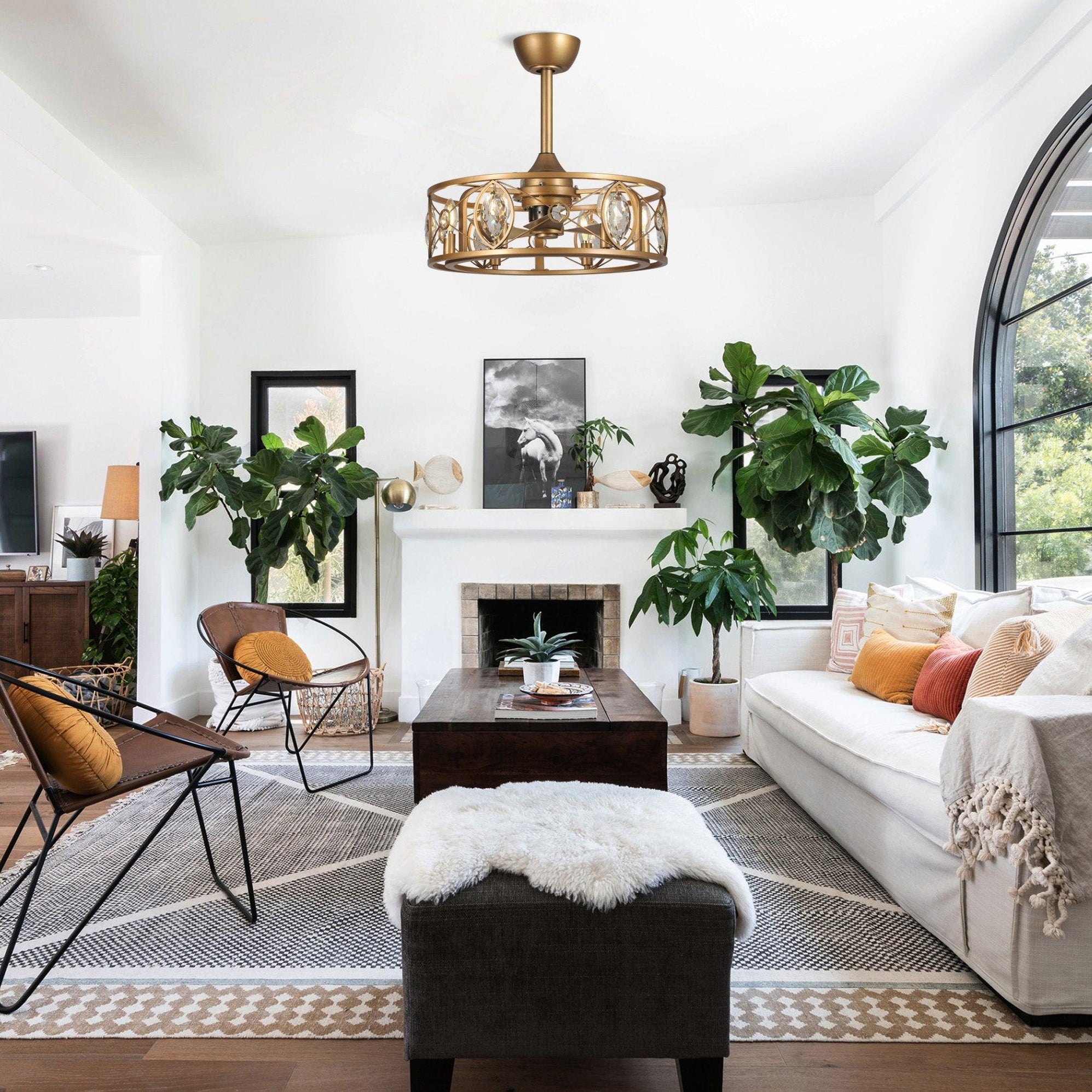 22" Kashmir Modern Glod Reversible Crystal Fandelier Ceiling Fan with ...