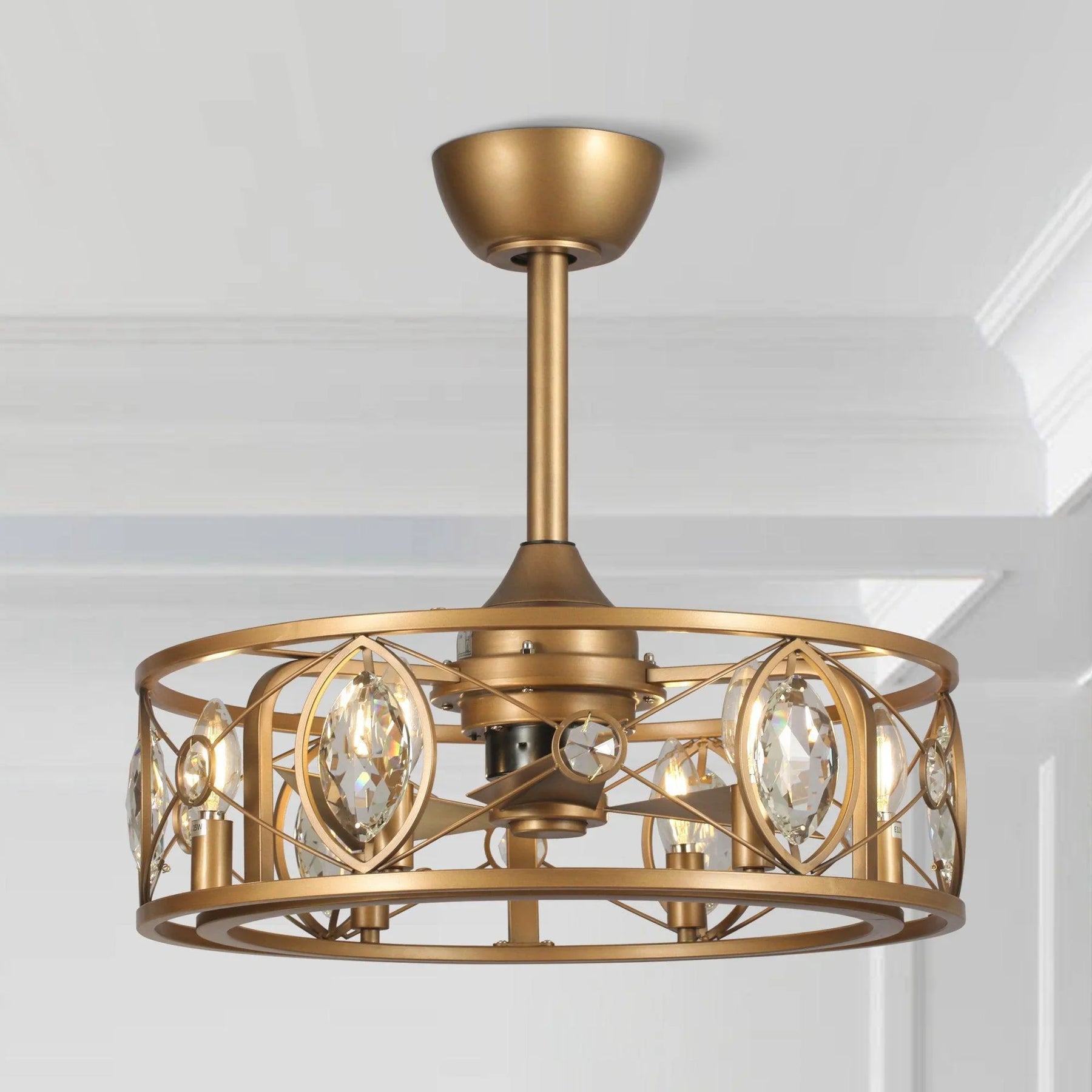 22" Kashmir Modern Glod Reversible Crystal Fandelier Ceiling Fan with