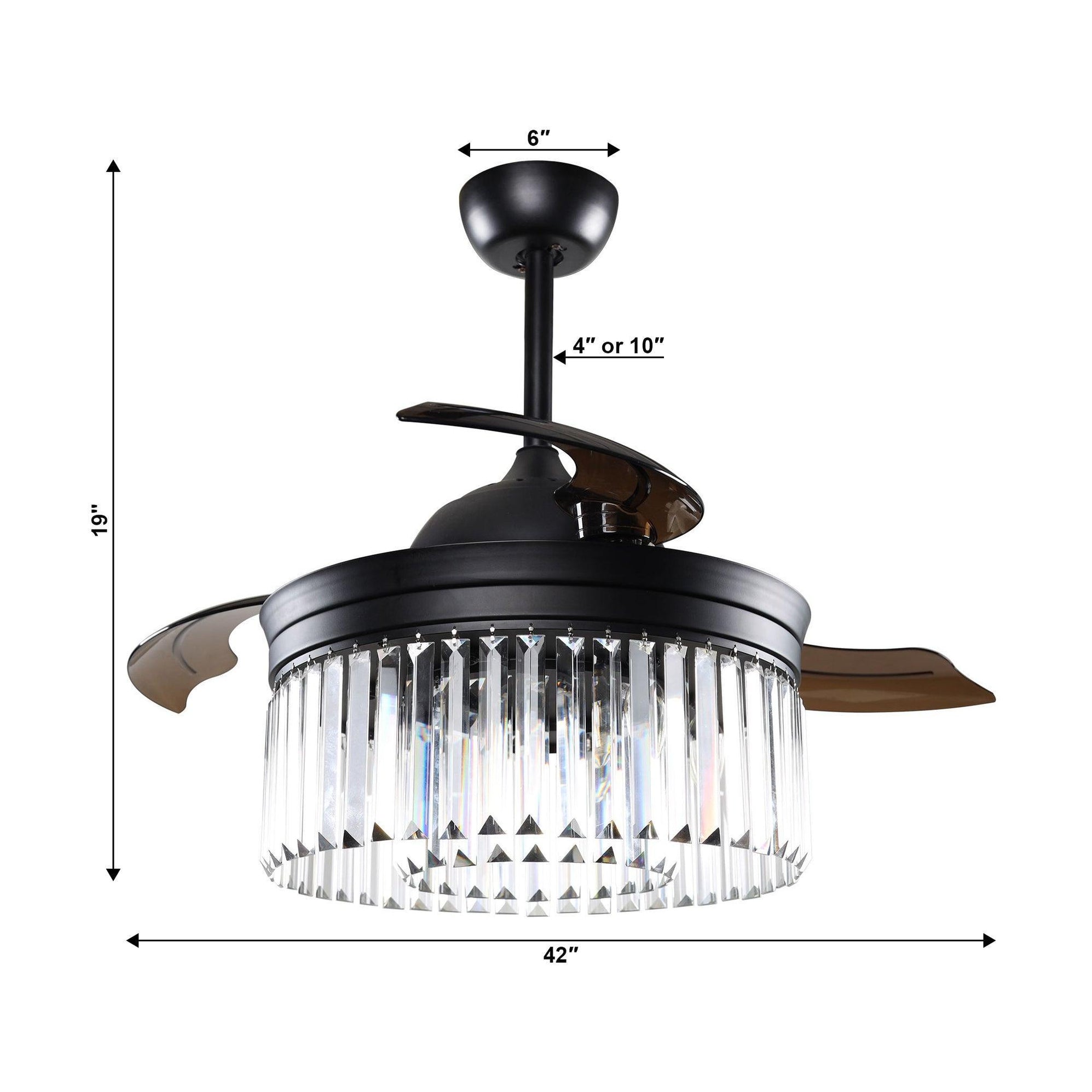 42" Modern Downrod Mount Crystal Ceiling Fan with Lighting and Remote ...