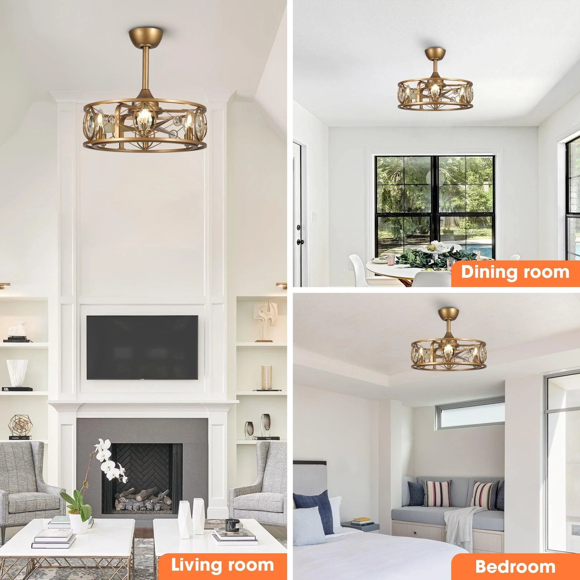 22" Kashmir Modern Glod Reversible Crystal Fandelier Ceiling Fan with ...
