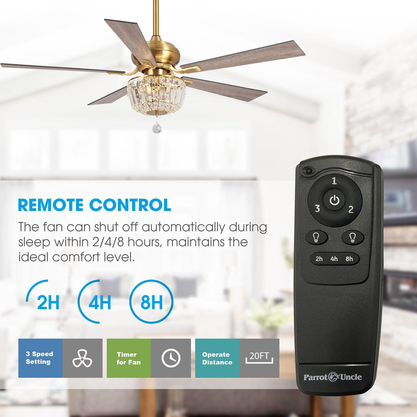 52" Ganga Modern Downrod Mount Reversible Crystal Ceiling Fan with ...