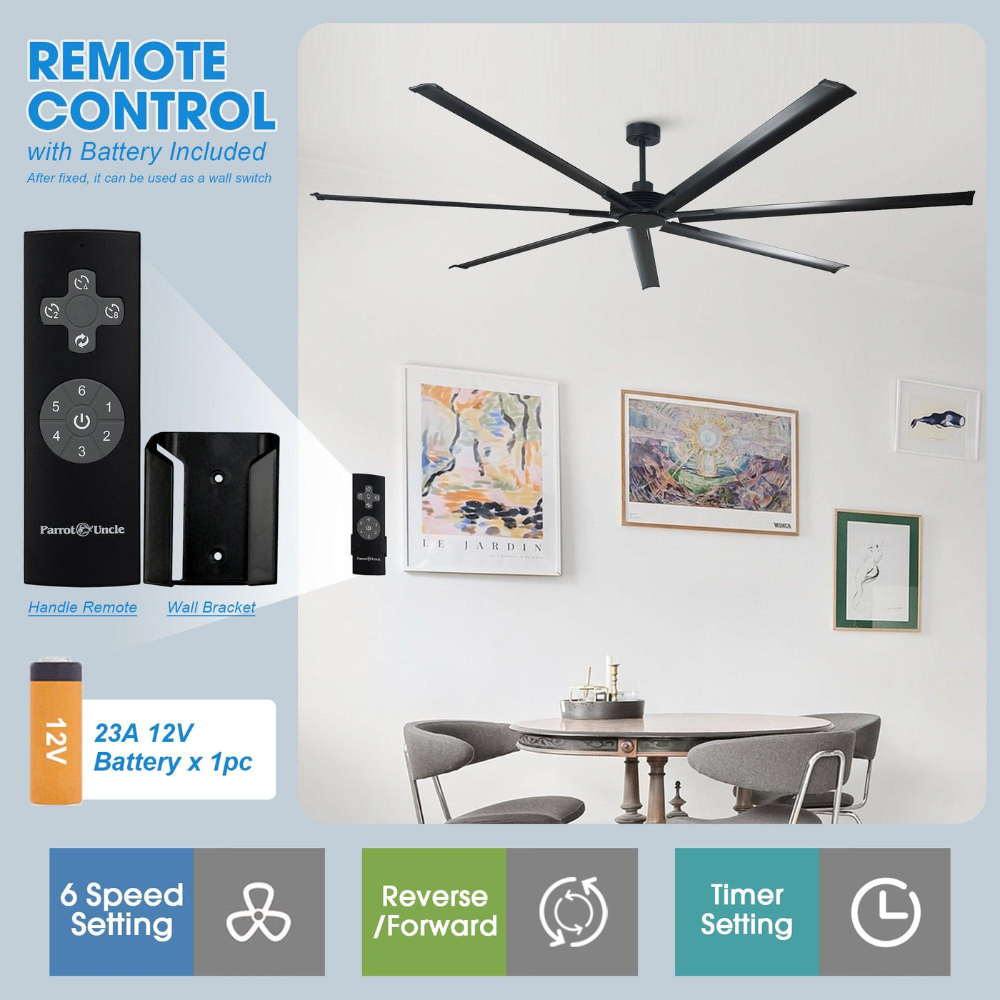 84" or 100" Industrial Extra Large Ceiling Fan with Remote Control ...