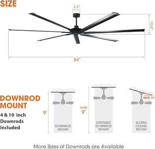 84" or 100" Industrial Extra Large Ceiling Fan with Remote Control ...