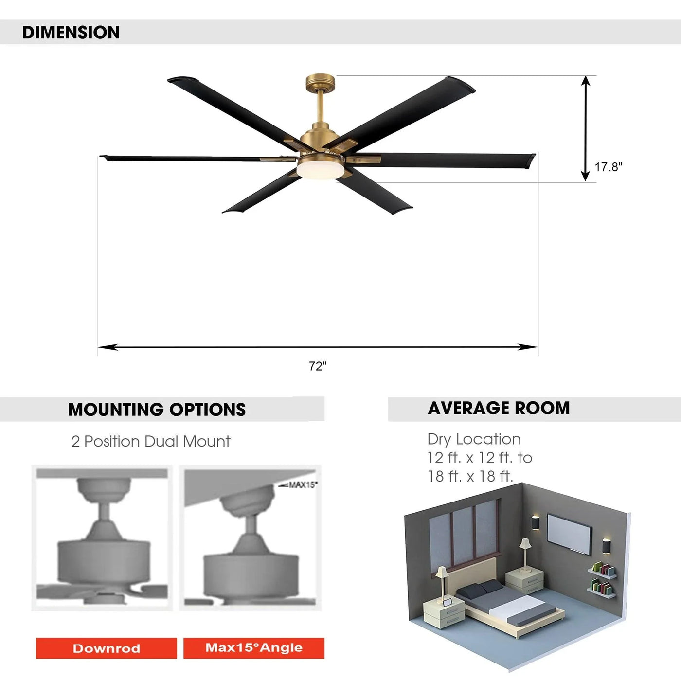 72" Bankston Modern DC Motor Downrod Mount Reversible Ceiling Fan with ...