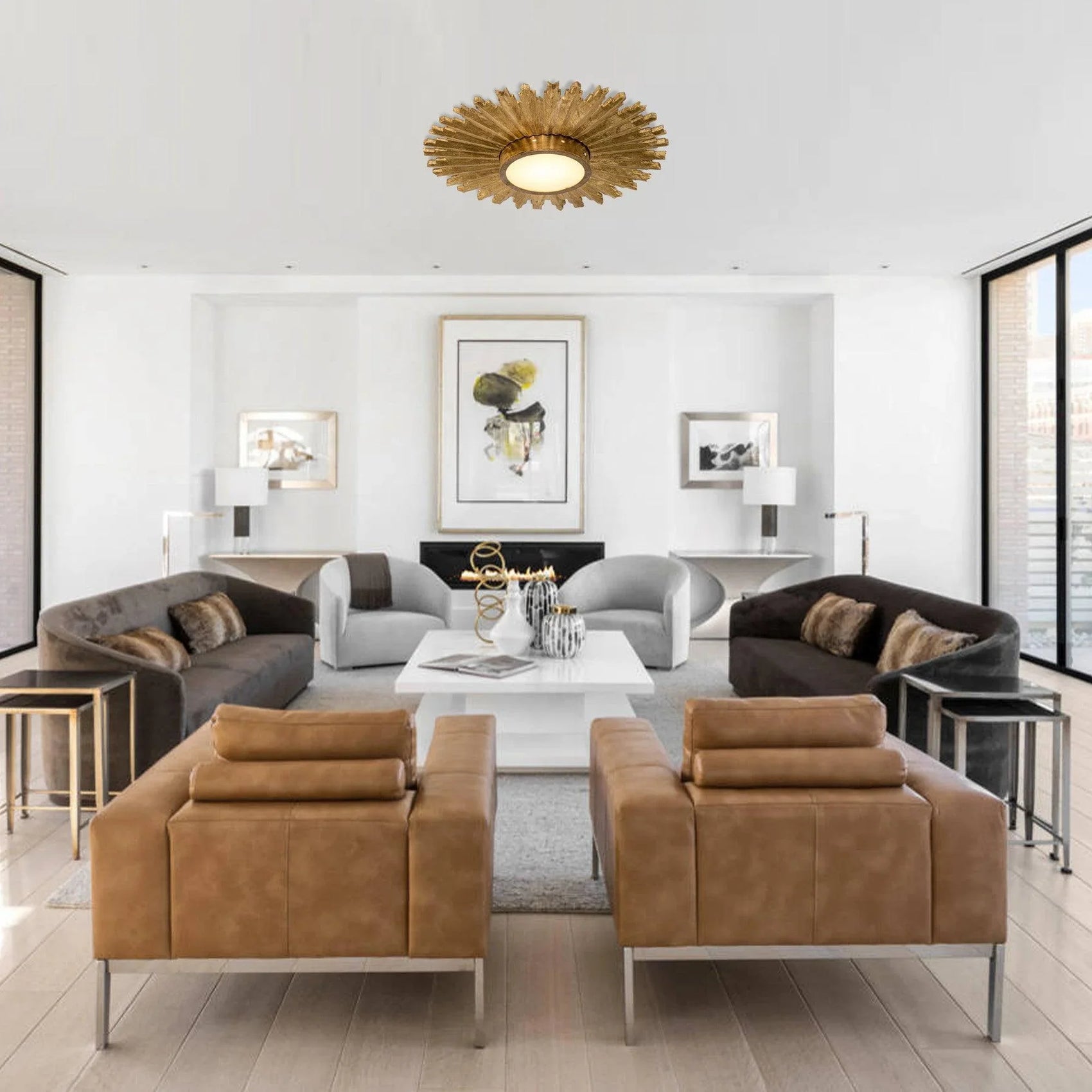 Golden Sunburst Flush Mount LED Lighting—ParrotUncle