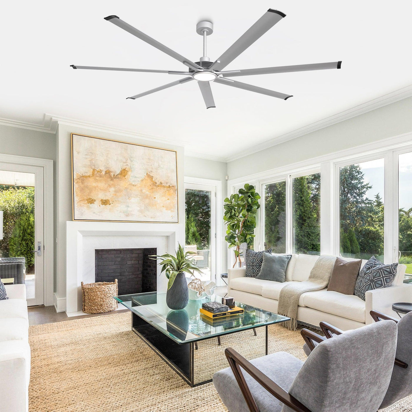 84/100-inch Industrial Ceiling Fan with Light & Remote | ParrotUncle