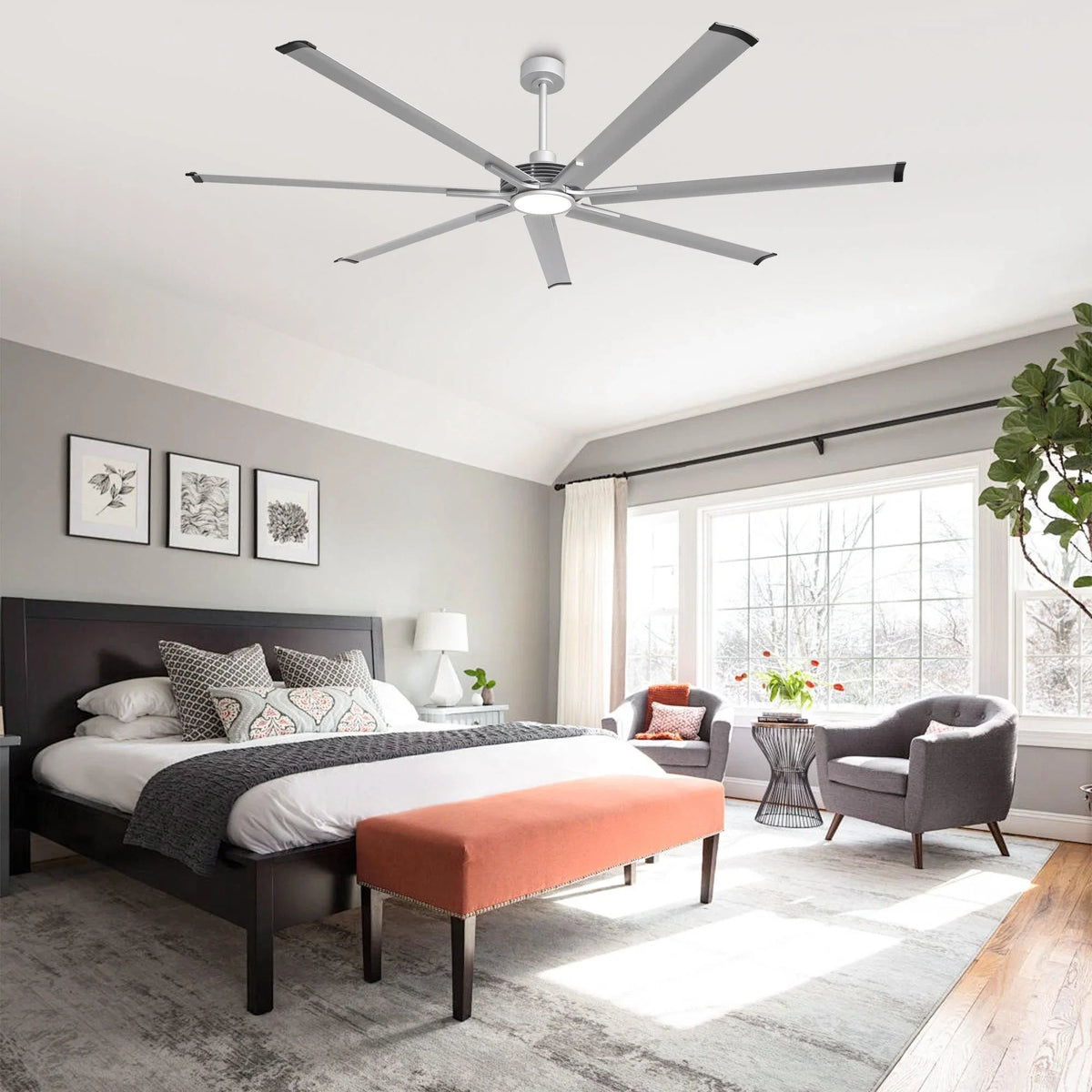 84/100-inch Industrial Ceiling Fan with Light & Remote | ParrotUncle