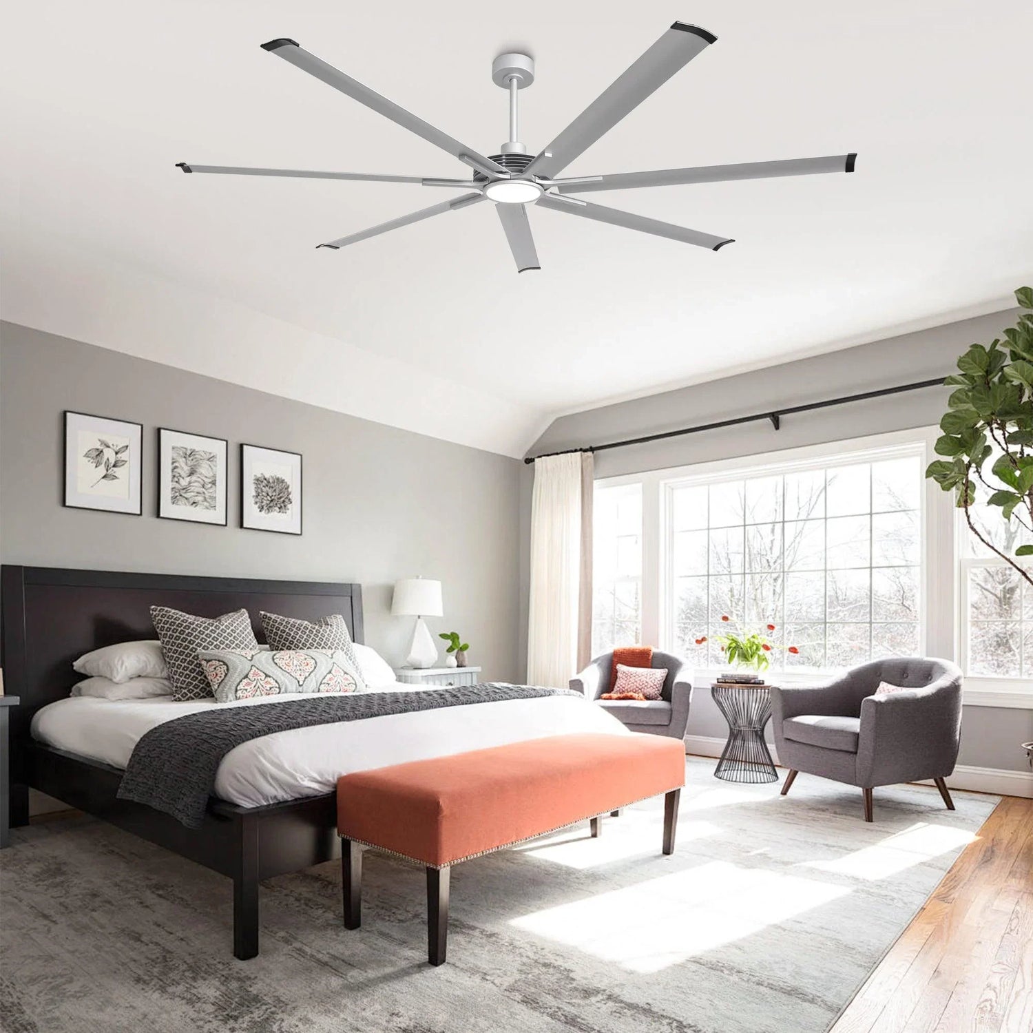 84/100-inch Industrial Ceiling Fan with Light & Remote | ParrotUncle