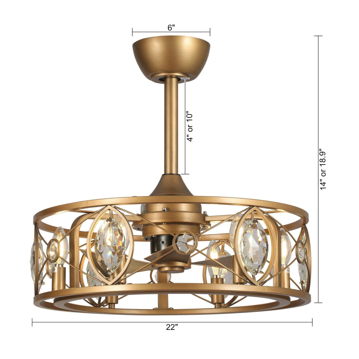 22" Kashmir Modern Glod Reversible Crystal Fandelier Ceiling Fan with ...