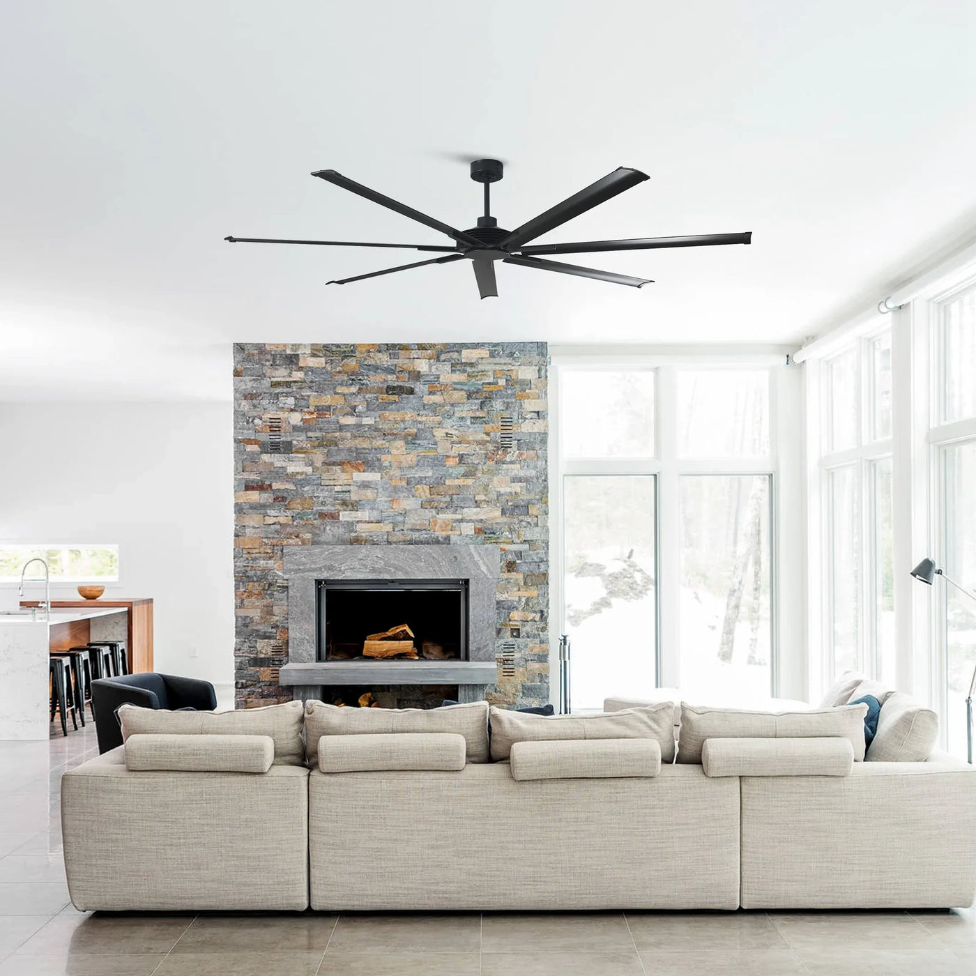 84" or 100" Industrial DC Motor Downrod Mount Reversible Ceiling Fan ...