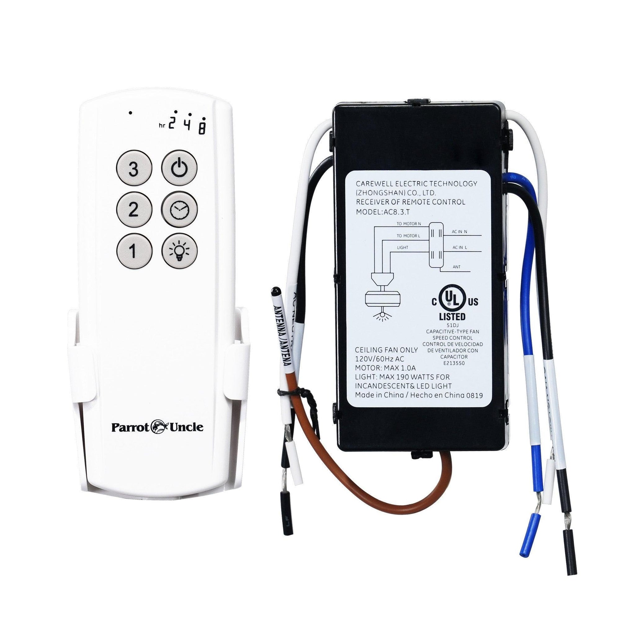 Parrot Uncle Ceiling Fan Remote Control and Receiver Kit with Wall ...