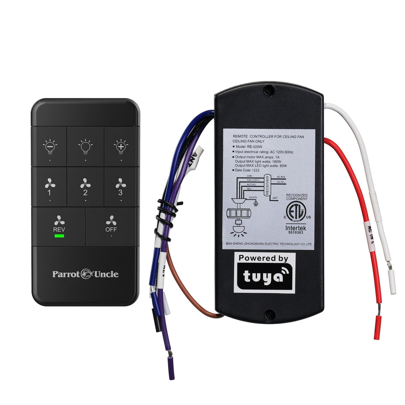 Parrot Uncle Ceiling Fan Remote Control and Receiver Kit with Wall ...