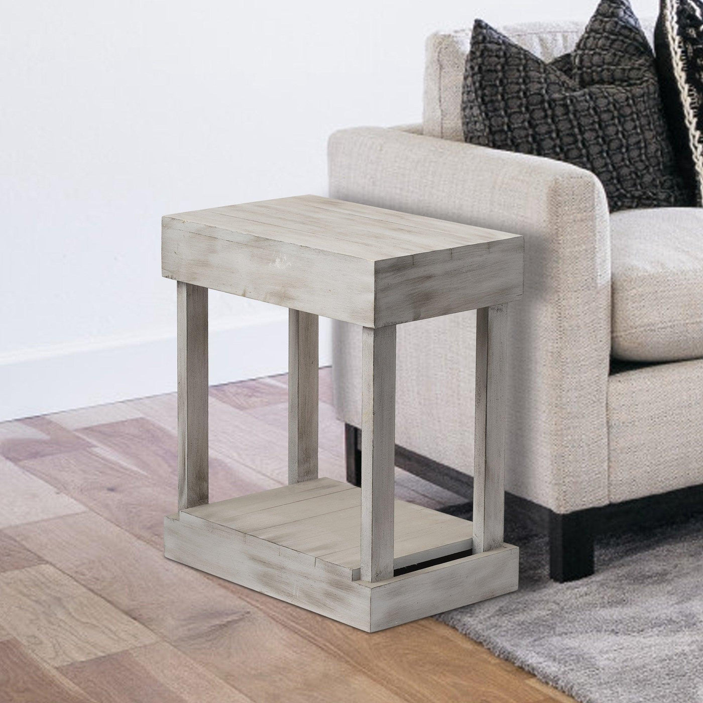 Rustic Wood Square Side Table with Shelf | Parrot Uncle