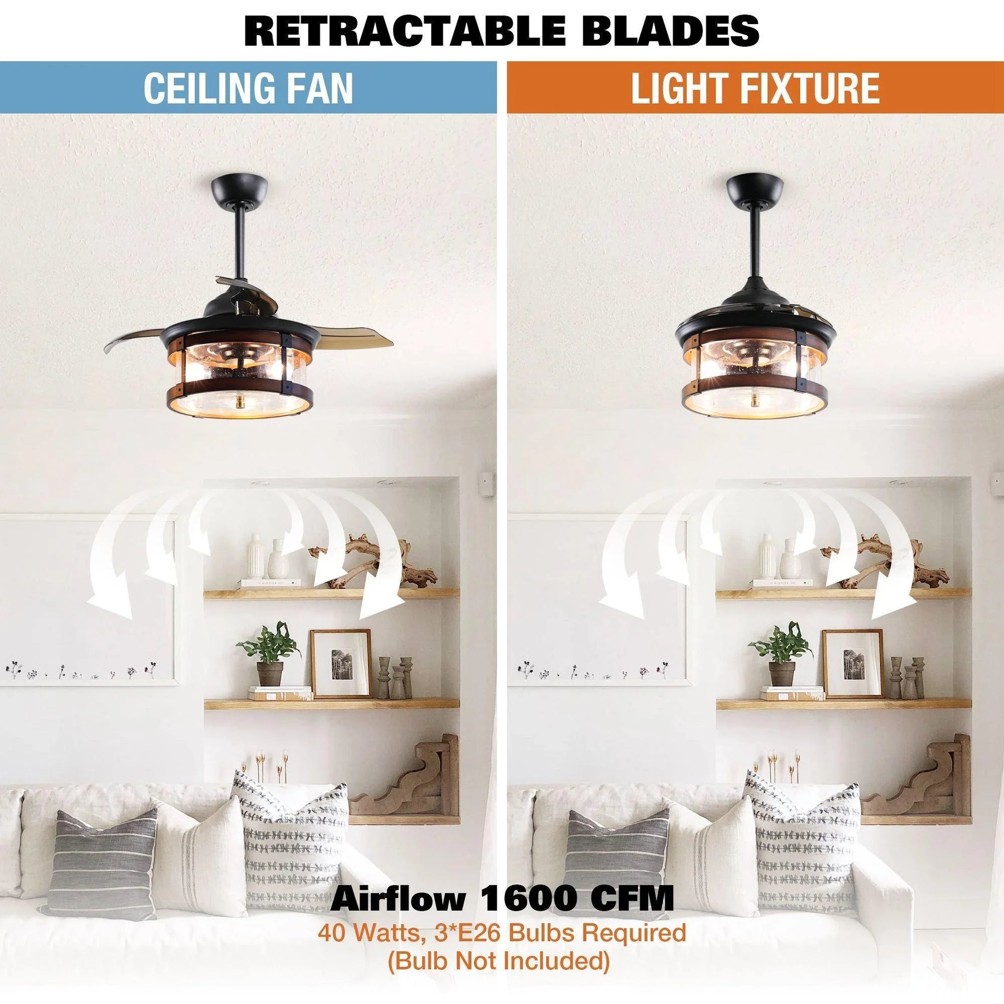 36" Caselli Industrial Downrod Mount Ceiling Fan with Lighting and ...