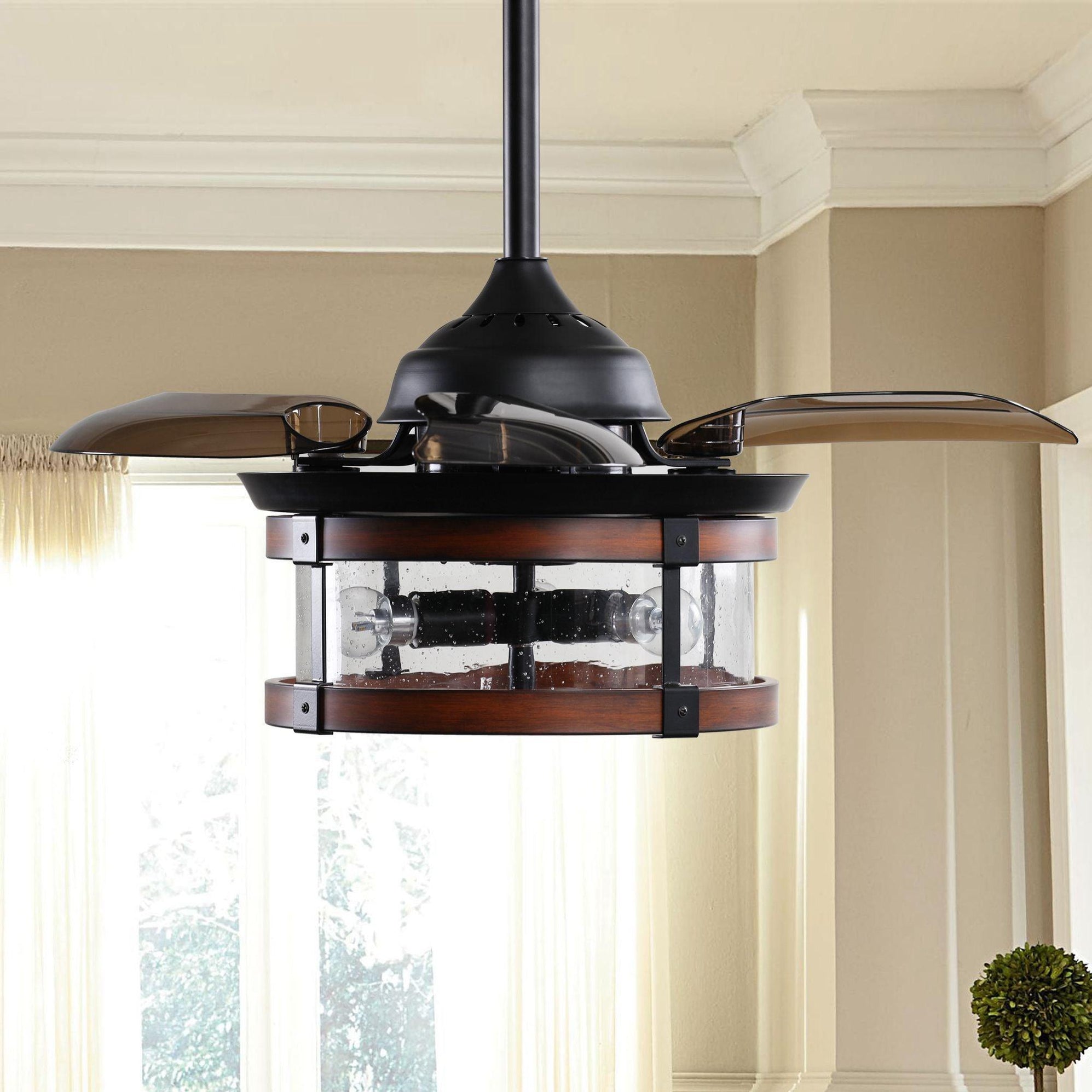 36" Caselli Industrial Downrod Mount Ceiling Fan with Lighting and Rem ...