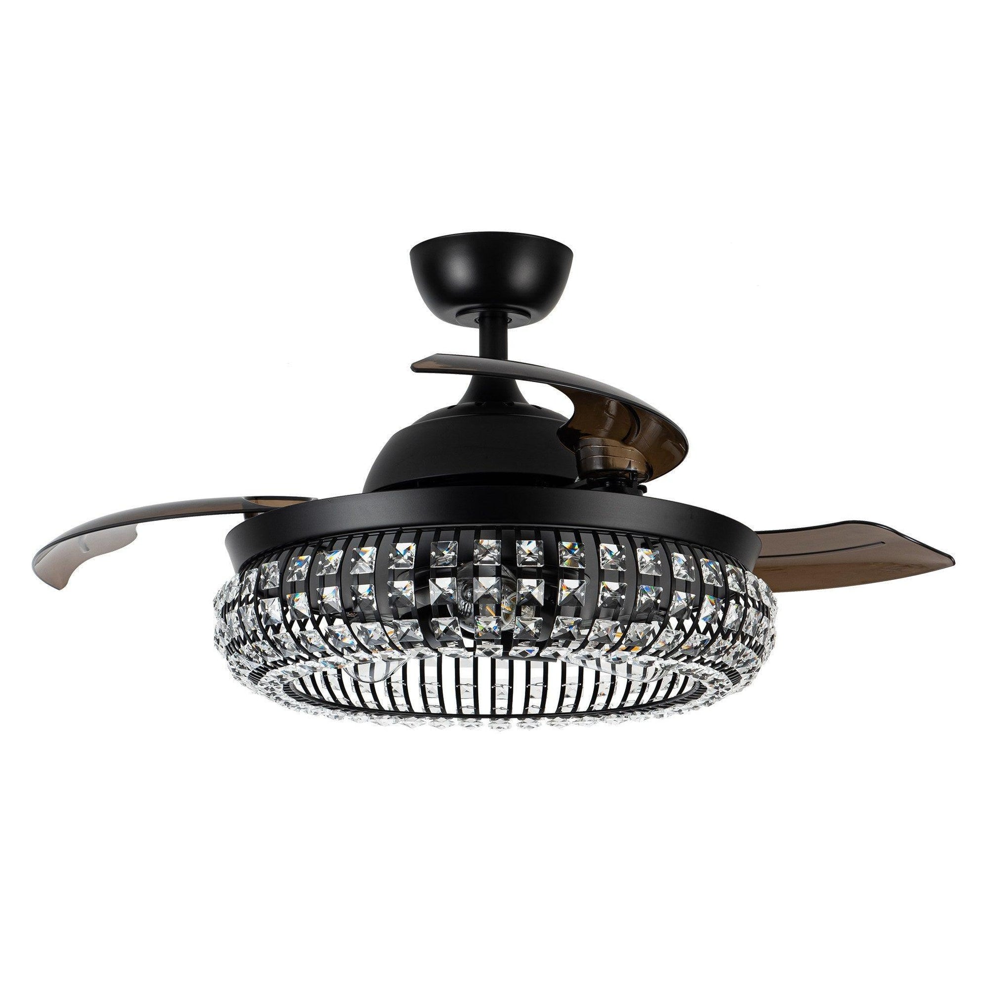 42" Modern Downrod Mount Crystal Ceiling Fan with Lighting and Remote ...