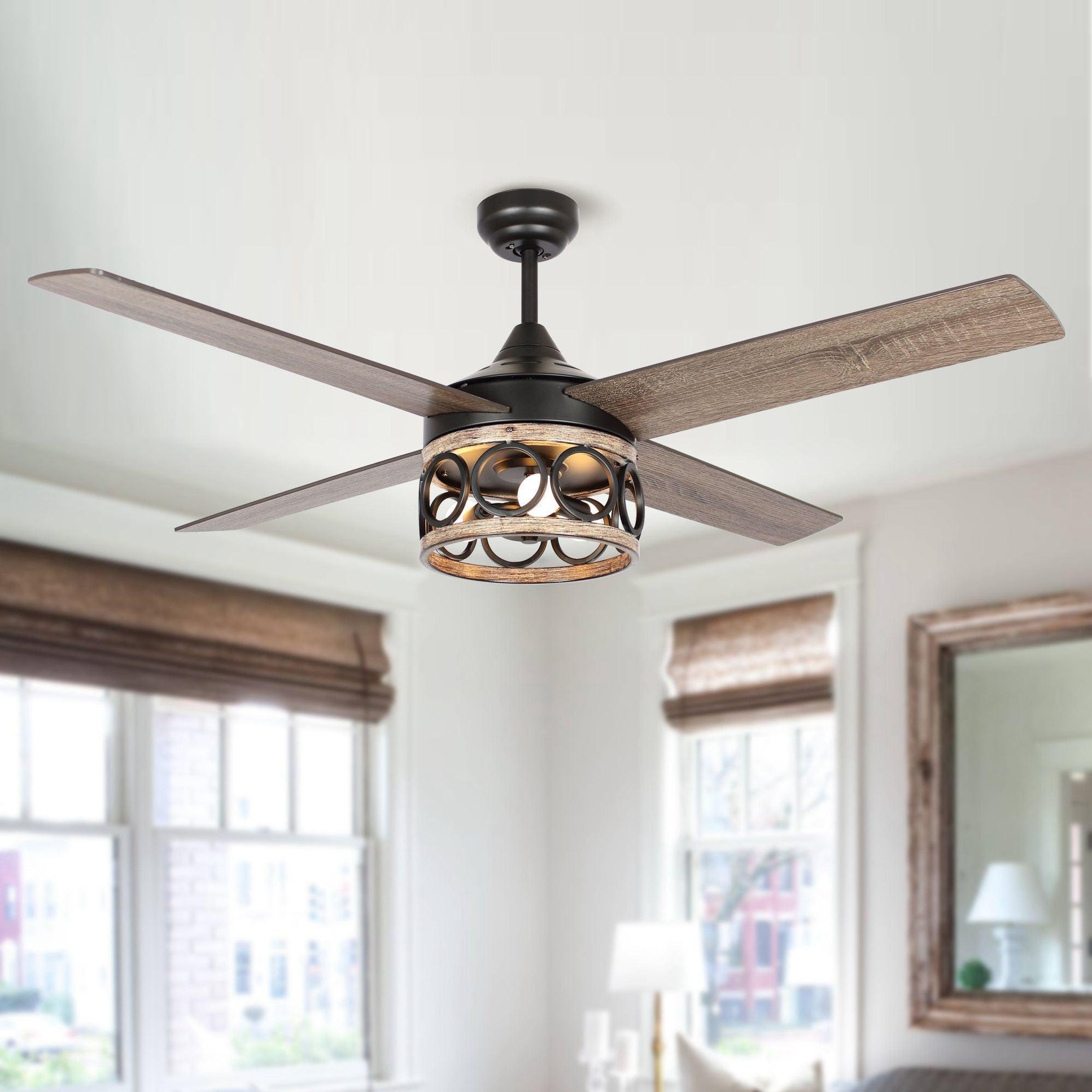 52" Kashmir Farmhouse Downrod Mount Reversible Ceiling Fan with Lighti ...