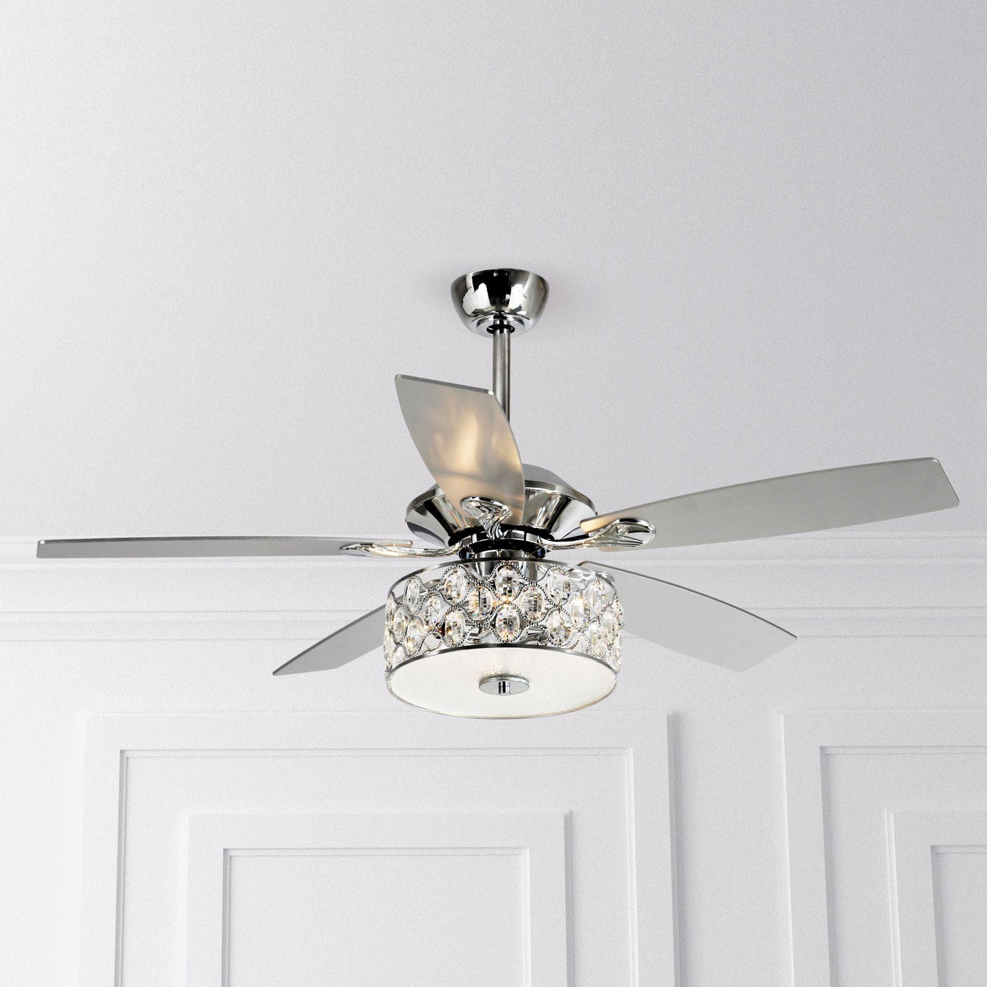 52" Tibuh Modern Downrod Mount Reversible Crystal Ceiling Fan with Lig ...