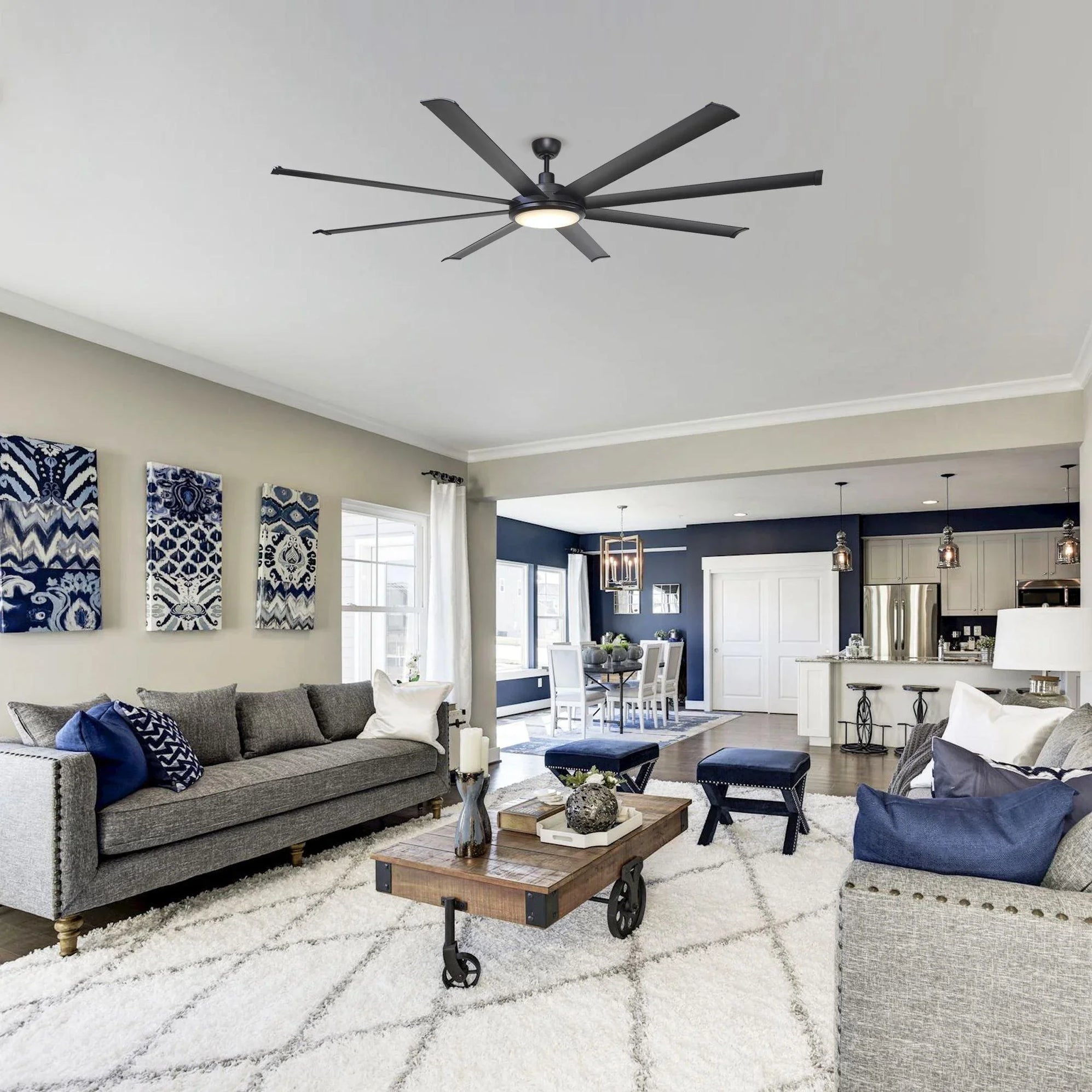 75" Industrial DC Motor Downrod Mount Reversible Ceiling Fan with Ligh ...
