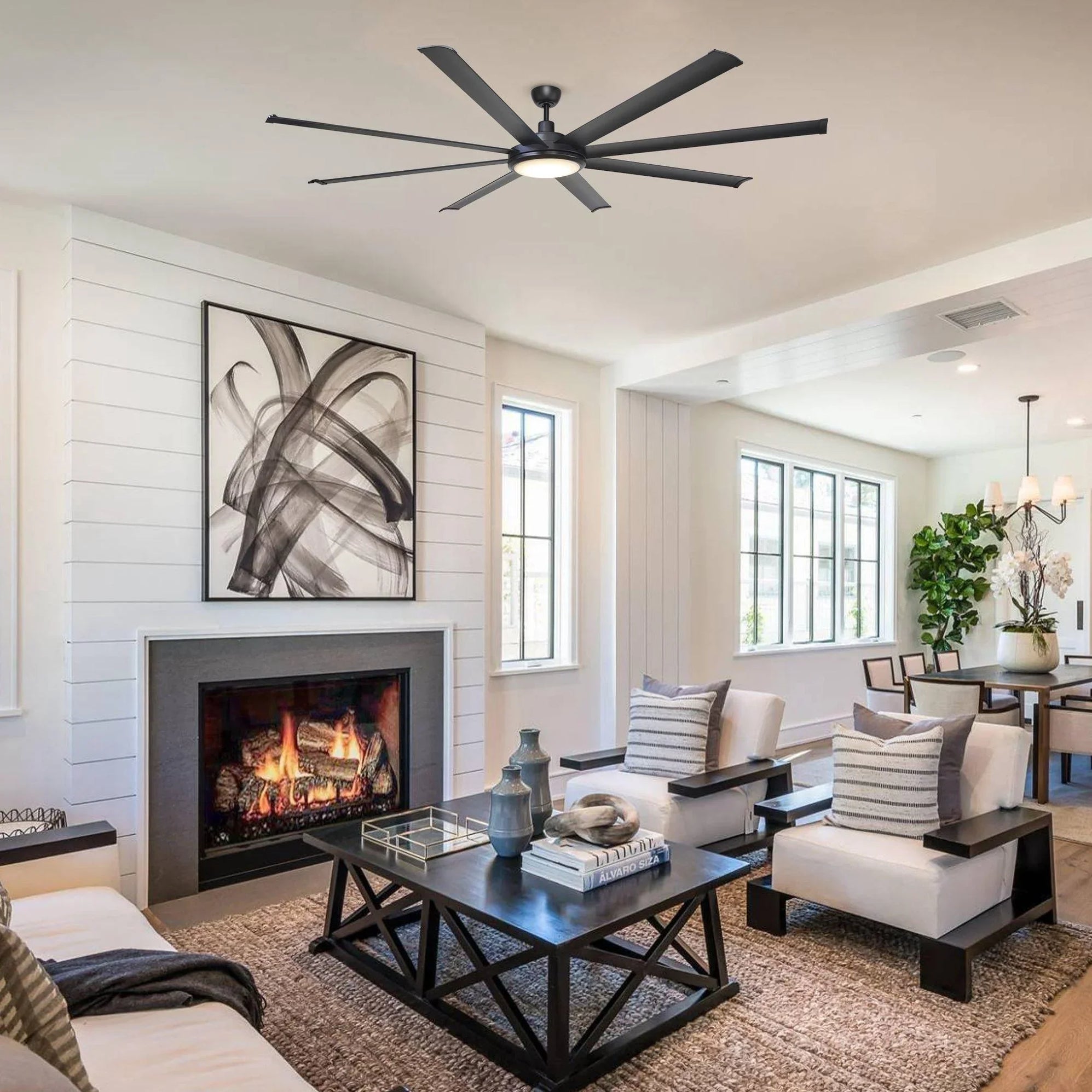 75" Industrial DC Motor Downrod Mount Reversible Ceiling Fan with Ligh ...