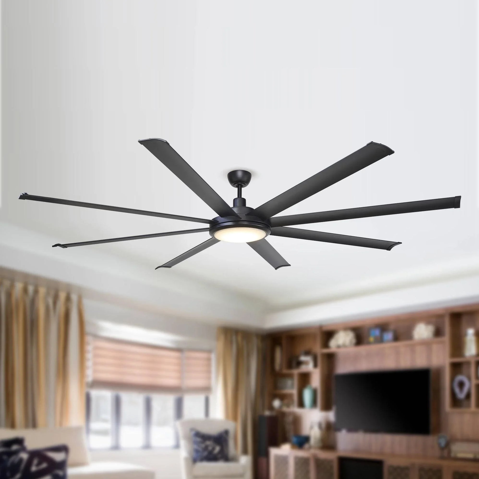 75" Industrial DC Motor Downrod Mount Reversible Ceiling Fan with Ligh ...